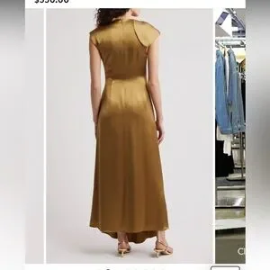 Acler | Dresses | Acler Ramshaw Metallic Pleated Satin Gown In Golden ...